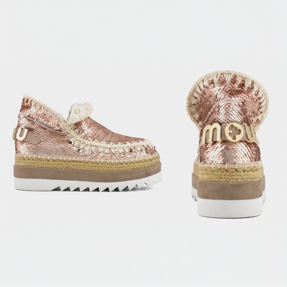 Mou | Shoes | Mou Eskimo Jute Eva Rose Gold Sequin Boots | Poshmark